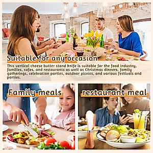 Standing Cheese Butter Spreader Knife Set 4 PCS Charcuterie Accessories Stainless Steel Vertical Spreader Knives with Wooden Handle Charcuterie Board Utensils for Cold Butter Peanut Butter Jam Fruit
