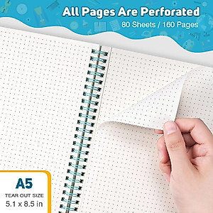 3 Pack Dotted Journal Notebook, 1 Subject Spiral Notebook with Pockets, A5 Bullet Journals,480 Perforated Pages 100gsm Thick Dotted Paper,Dot Journal Notebook for School Supplies Office,5.85" x 8.5"