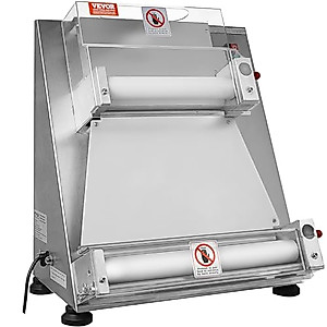 VEVOR Pizza Dough Roller Sheeter, 3-15 Inch Automatic Commercial Pizza Press, 390W Electric 260 Per Hour Dough Roller, Stainless Steel Adjustable Thickness Dough Machine, for Pasta Maker Equipment