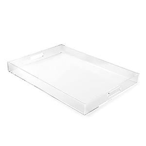 Huang Acrylic Clear Premium Rectangle Acrylic Tray with Handles 23" x 16" x 2.25" for Serving, Decor, Coffee Tables