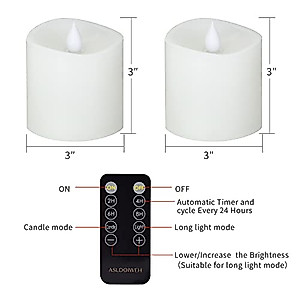 3x3 Flickering Flameless Candles Set of 2, 2AA Battery Life 600 Hours Battery Candles Flickering with Timer, 3 inch Flameless Candles with Remote for Valentines Day Decorations Indoor/Outdoor, White