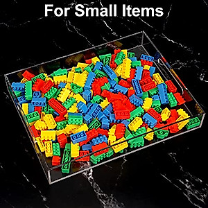 12x16 Clear Acrylic Serving Tray with handle,Spill Proof Rectangular Serving Tray Great For Coffee Table,Food,Wine,Fruit,Makeup Vanity tray,Ottoman Tray,organizer plastic tray for Kitchen and Bathroom