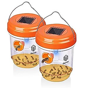 Petoor 2 Packs Wasp Trap - Solar Powered Bee Trap Outdoor for Yellow Jackets, Hornets and Wasps - Durable Wasp Killer and Bee Killer - Reusable Yellow Jacket Trap and Insect Trap
