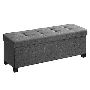 SONGMICS Storage Ottoman, Folding Storage Bench, Ottoman with Storage, Storage Ottoman Bench, for Living Room, Bedroom, 15 x 43.3 x 15.7 Inches, Dark Gray ULSF018G01