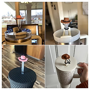 4 Pack Silicone Cowboy Hat Straw Covers Cap Compatible with Stanley Cup 30 40 oz, Cute Funny Tumbler Straw Topper Accessories for Man & Woman Gift