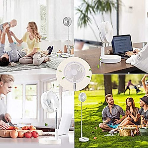 Portable Desk Fan,Foldable Fan Pedestal Stand Floor Fan with Remote Controller Adjustable Height from 14.2'' o 39'', 4 Speeds & Time Settings, 7200mAh Rechargeable Telescopic Oscillate USB Charging