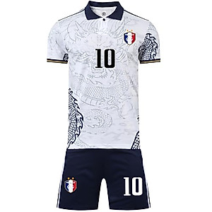 ELTONYA Kids France Soccer Jersey for Boys Youth MBA’ppei #10 World Cup HOM Football Jersey Kit Sports Team Shirt&Shorts Set