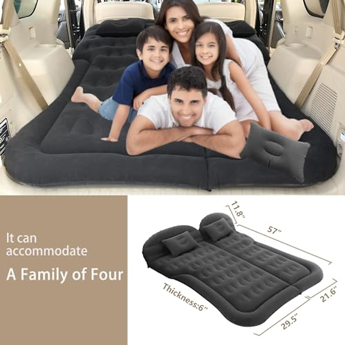 MOMERYAYA SUV Air Mattress Camping Bed,Car Mattress Back Seat,Portable Foldable Car Air Bed,SUV Sleeping Pad, Car Bed Mattress for Home & Travel & Picnic & Camping,Black
