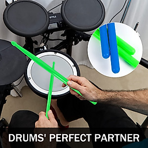 5A Nylon Drumsticks for Kids Adults: Light Durable Drum Sticks Blue Green with Anti-Slip Handles for Electronic Drums Exercise Percussion Accessories (2 Pairs)