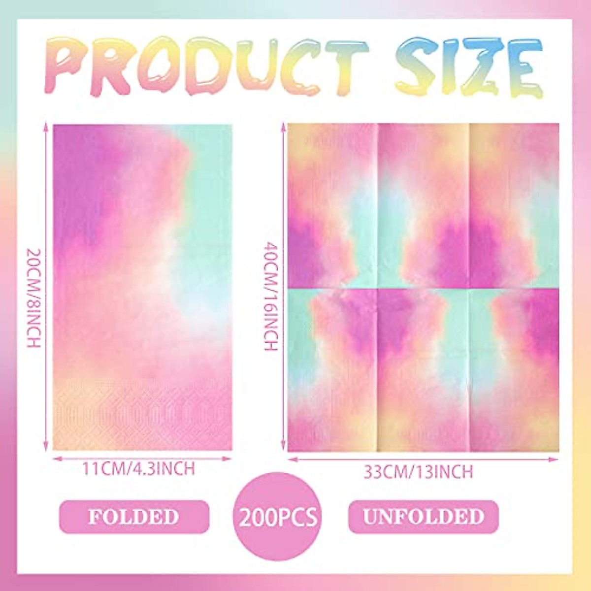 Ctosree 200 Pieces Pastel Rainbow Napkins Disposable Guests Paper Napkins for Birthday Party Disposable Hand Towels for Bathroom Decorative Napkins for Baby Shower Girl Birthday Wedding Rainbow Party