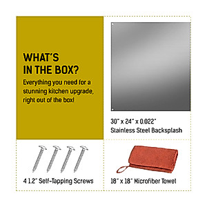 Lostronaut Stainless Steel Backsplash for Kitchen Wall - 24" x 30" Oven Spatter Shield with Pre-Drilled Holes - Mounting Screws & Microfiber Towel - Quick Install Splash Plate Stain Guard for Stove