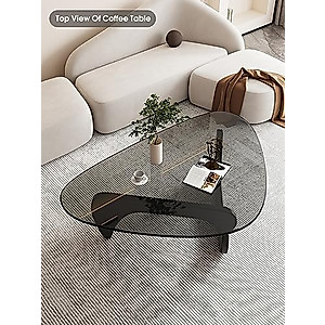 loktch Triangle Glass Coffee Table Mid-Century Modern Coffee Table Abstract Vintage Glass End Table Center Table for Living Room Patio Balcony Black/Grey Medium 35.8 * 25.5 * 16in