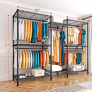 Raybee Clothes Rack, Heavy Duty Clothing Rack Load 835LBS, Clothes Racks for Hanging Clothes Rack, Metal Garment Rack Heavy Duty Clothing Rack, Free Standing Closet, Wardrobe Closet, 77"H*75"W*17.8"D