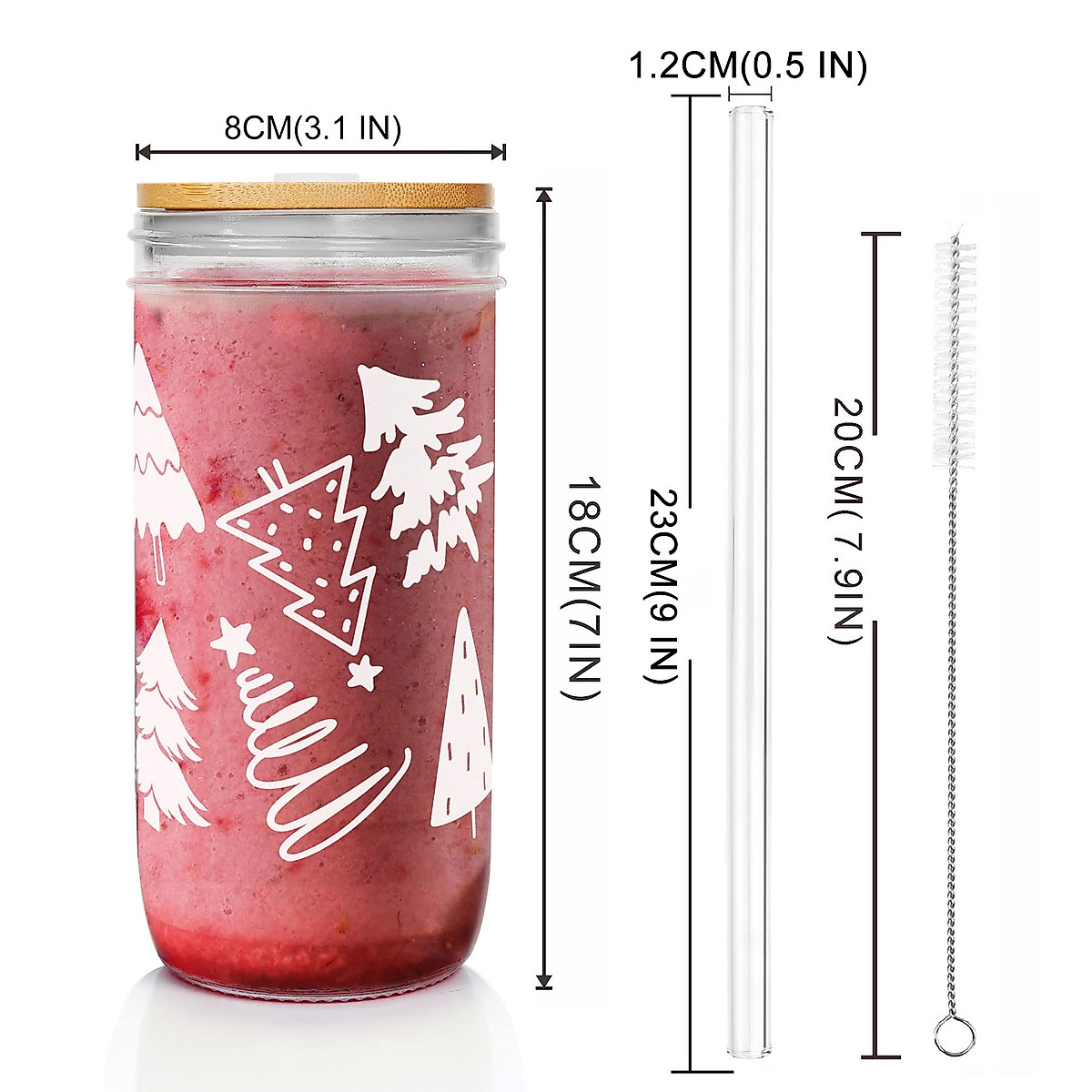 ANOTION Useful White Elephant Gifts for Adults Holiday 24oz Christmas Mugs Mason Jars Glass Cups with Lid and Straw Tumbler Drinking Glasses Coffee Cups Cookie Jar Glassware Gift for Women Men Mom