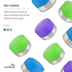 LunchBots Rounds Leak Proof 4 oz. Stainless Snack Container Jar, Set of 2, Blue Lid