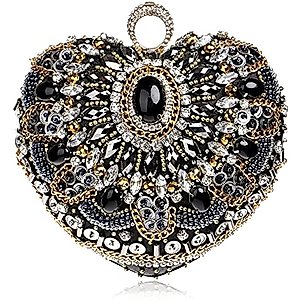Purses & Totes, Evening Clutches & Crossbody Bags Evening Clutch Bags Beads Clutch Heart Shape Black Autumn Women Crystal Rhinestone Bag Formal Dress Handbags