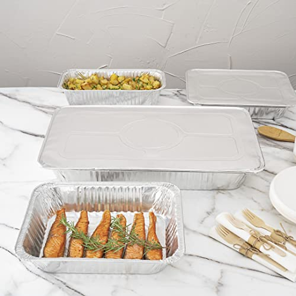 Restaurantware LIDS ONLY: Foil Lux Foil Pan Lids 25 Oven-Ready Foil Tray Lids -Fits Full-Size Steam Table Lids Freezable Silver Aluminum DisposableTurkey Pan Lids Pans Sold Separately