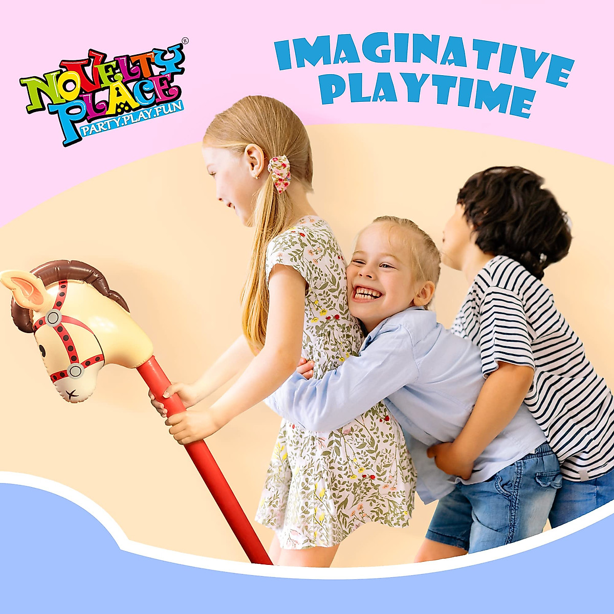 Novelty Place 4 Pcs Inflatable Stick Horse Toy - 38 Inches Inflate Horsehead Balloons for Boys and Girls, Perfect for Cowboy Themed Parties, Decorations, and Imaginative Playtime