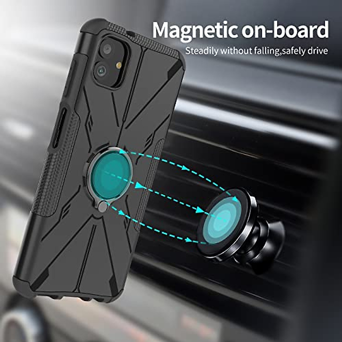 for Samsung A04 Case, Galaxy A04 Case with Screen Protector, Military Grade Shockproof Protective Phone Case with 360°Rotatable Ring Holder, Supports Magnetic Car Mounts for Samsung Galaxy A04(Black)