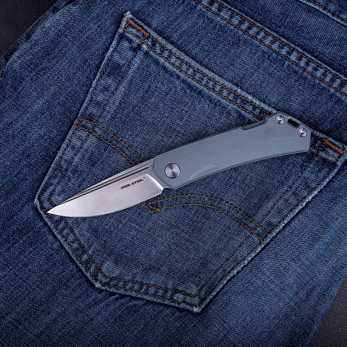 Real Steel Luna Maius ECO EDC Folding Knife - Backlock, Gray G10 Handle, 10Cr15CoMov Blade - Unique Christmas Birthday Gifts for Him, Cool Survival Knife for Emergency Rescue Hiking