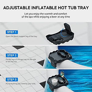 Anivia Hot Tub Table Tray, Adjustable Hot Tub Side Table, Nonslip Drink Caddy with 2 Cup Holders, Keep Snacks-Drinks Handy and Dry, Fits Inflatable Spa/Pool/Bathtub Hot Tub Accessories (Dark Grey)