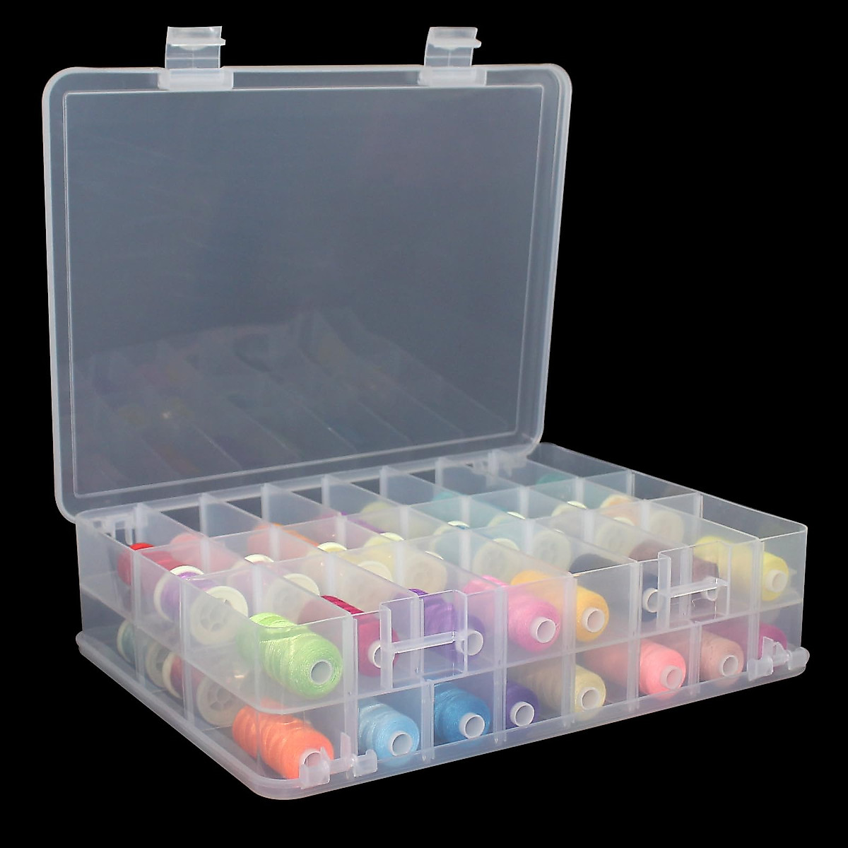 48 Grids Sewing Storage Box Double-Sided Storage Organizer Portable Thread Box Storage Clear Plastic Organizer Box for Embroidery and Sewing Threads, Beads, Small Crafts