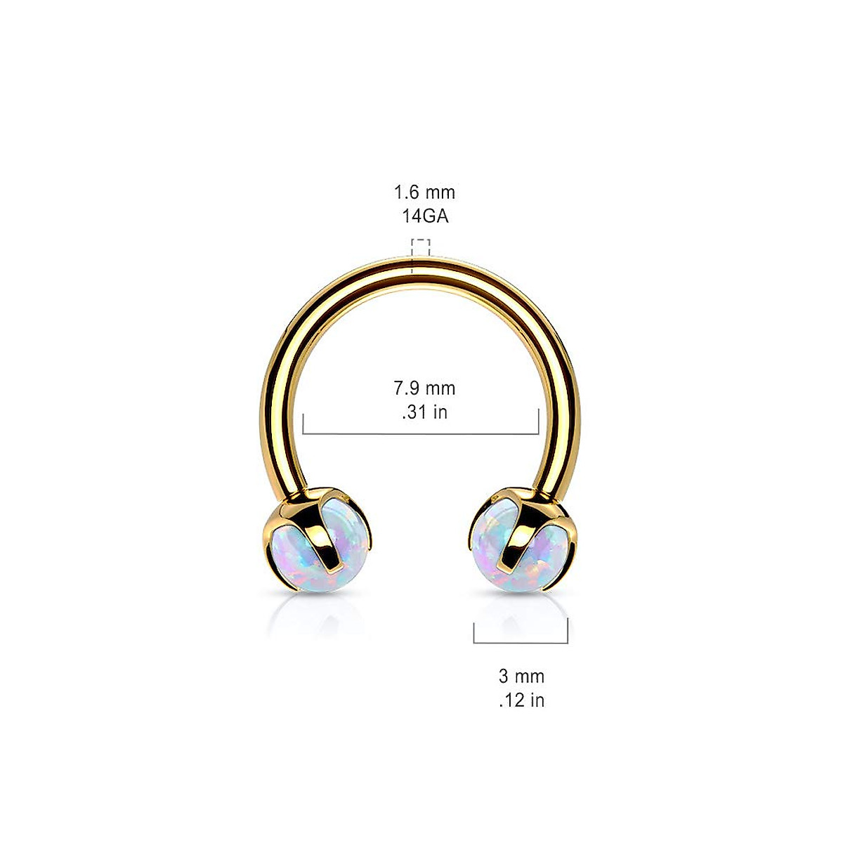 Covet Jewelry Claw Set Opals on Internally Threaded 316L Surgical Steel Horseshoes for Cartilage, Daith, Eyebrow, Septum and More (Steel/Opal White)