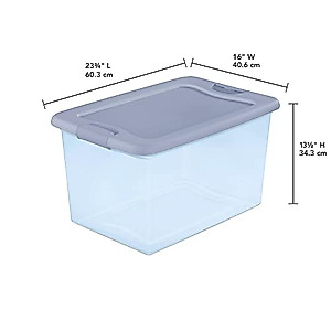 64 Qt. Latching Box Plastic, Blue Tint, Set of 6