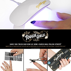 TOUGH GIRLS | Nail Polish Strips | 20 Stylish Strips | Brighter, Thicker, Tougher | Includes Cuticle Stick, Nail File, & Nail Wipes (Black & Sparkles)