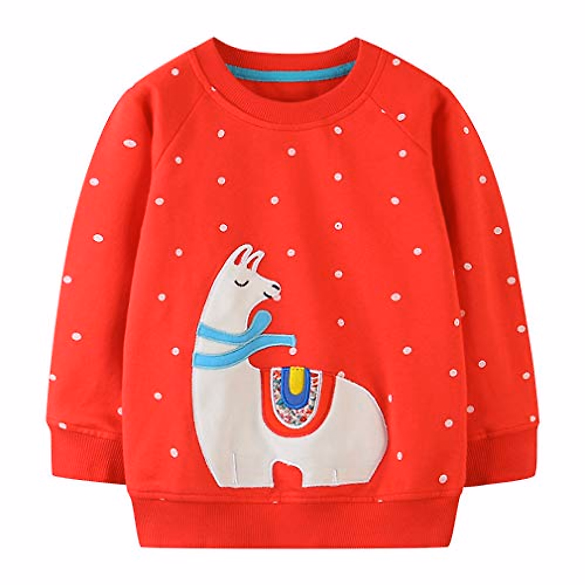Girl Sweatshirts Pullover Crewneck Red Alpaca Winter Long Sleeve Tops Cotton Casual Sweater Shirts 4T