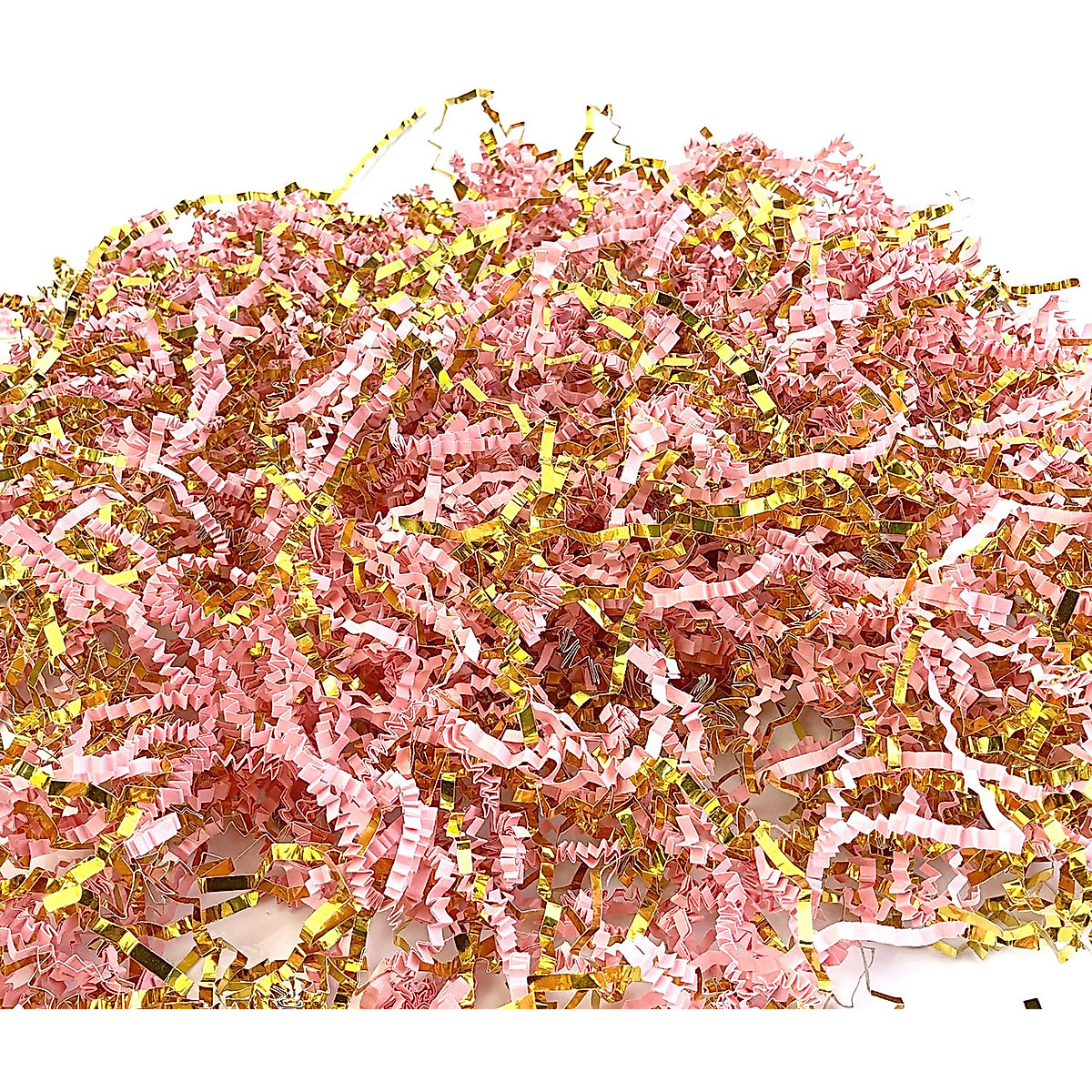 PUROSUR Crinkle Cut Paper Shred Filler Pink & Gold for Gift Wrapping & Basket Filling luxury Gift Box Filler Gift Basket Stuffing Shipping Packaging Craft Party Favor Bags - (4 oz) (Pink & Gold)