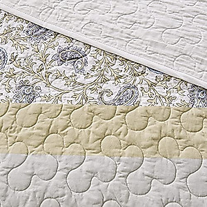 Madison Park 100% Cotton Quilt Set Floral Print, Double Sided Stitching, All Season, Lightweight Coverlet Shabby Chic Bedding Layer, Matching Shams, Full/Queen, Yellow 6 Piece