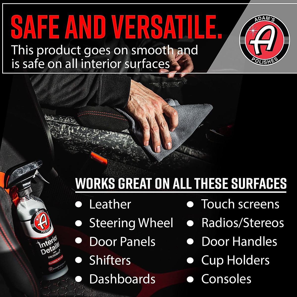 Adam's Polishes Interior Detailer 16 fl. oz (Sweet Almond) - Total Car Interior Cleaner, Protectant & Dressing | All Purpose Cleaner & Leather Conditioner | Vinyl, Dashboard, Screen, Seat Cleaner