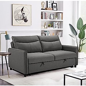 3-In-1 Loveseat Futon Sofa Convertible Queen Size Bed，74.41" Modern Fabric Upholstered Couch w/Pull Out Sofabed, 2 Seater Love Seat Lounge Chaise w/Reclining Backrest, Furniture for Living Room