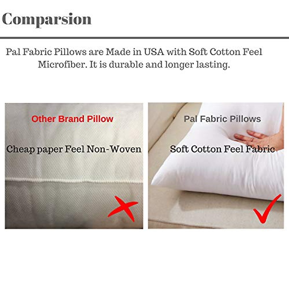Pal Fabric Set of Two 12"x18" Rectangular Oblong Lumber Pillow Insert for Sham or Decorative Pillow Made in USA (Set of 2-12x18)
