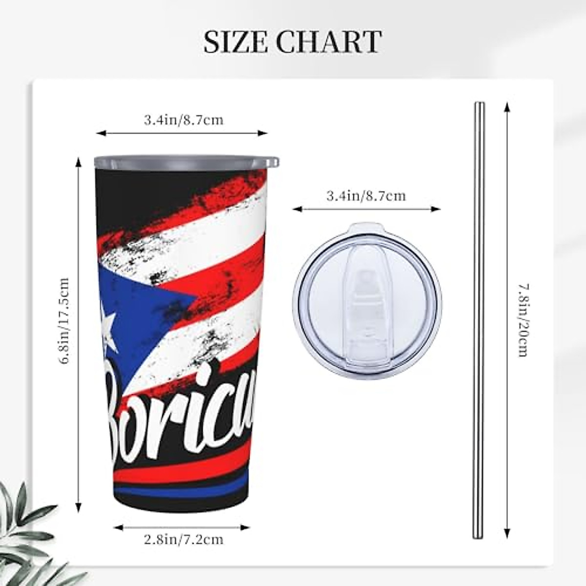 VKKOEWL Puerto Rico Flag Stainless Steel Insulated Tumbler 20 Oz Travel Water Bottle Coffee Mug Drink Cup With Lid Straw