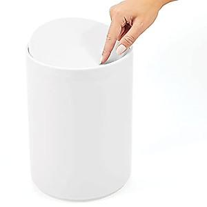 mDesign Plastic Small Slim Round 1.7 Gallon/6.5 Liter Trash Can with Removable Swing Lid - Wastebasket, Garbage Container Basket Bin for Master/Guest Bathroom - Holds Rubbish/Recycle - White
