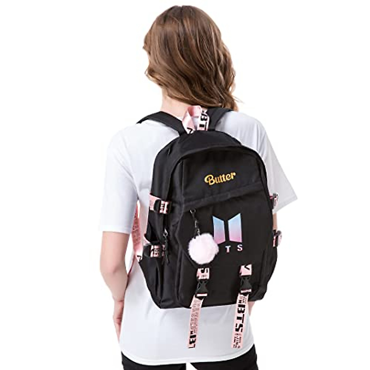 PMguangyin BTS Butter backpack jin jimin suga jungkook V suga bookbag for Girls, Black