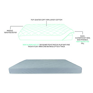 Ely's & Co. Patent Pending Waterproof Cotton Quilted Pack n Play Sheet | Mini Crib Sheet | All in one Mattress Pad Cover and Cozy Sheet, Grey