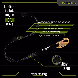 Frontline RPW061S 6' Web SRL with Steel Snap Hook | Pocket-Sized Design | Lightweight & Durable | High-Strength Webbing | Quick-Action Braking | 310 lbs Capacity | ANSI & OSHA Compliant