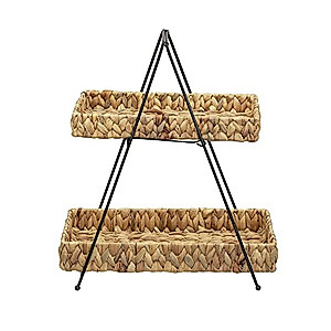 Household Essentials Water Hyacinth Geometric Tray Tower with 2 Baskets, Natural
