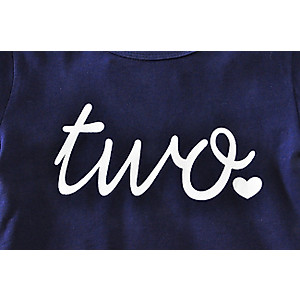 FAYALEQ Toddler Baby Girls Birthday Outfits Letter Print Short Sleeve Tops and Skirt Clothes Party Dress Set Size 2-3Years (Dark Blue)