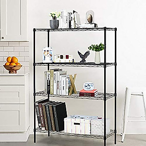 Metal Shelves for Kitchen Storage 4 Tier Shelf Wire Shelving Unit Black Wire Shelf Organizer Multifunctional Adjustable Durable Space Saving Wire Rack Storage Shelves for Home and Commercial Storage