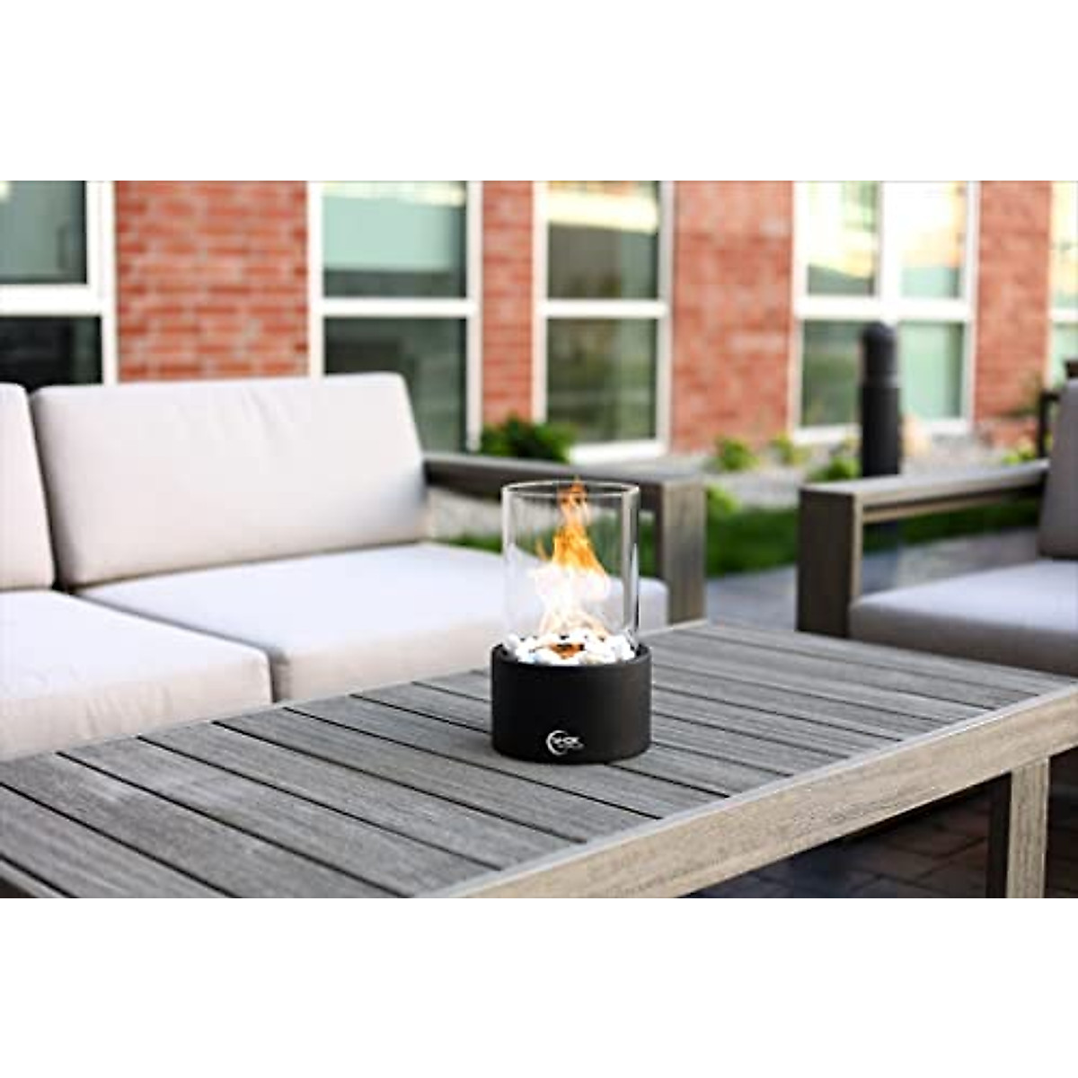 Shok World Concrete Tabletop Fireplace with Glass Stone - Portable Fire Pit Indoor & Outdoor Fireplace for Patio - Decorative Tabletop Fire Pit with Windproof Glass Cover - Bio Ethanol Ventless