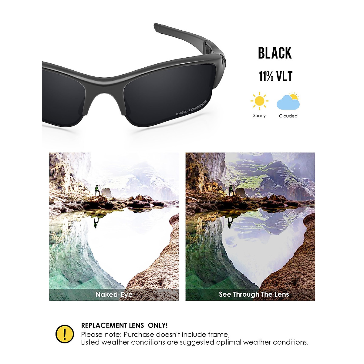 BLAZERBUCK Anti-salt Polarized Replacement Lenses & Sock Kit for Oakley Flak Jacket XLJ OO9009 - Black
