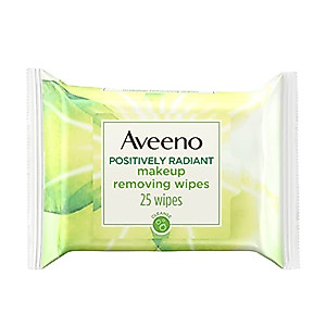 Aveeno Positively Radiant Oil-Free Makeup Removing Facial Cleansing Wipes to Help Even Skin Tone & Texture with Moisture-Rich Soy Extract, Gentle & Non-Comedogenic, 25 ct.