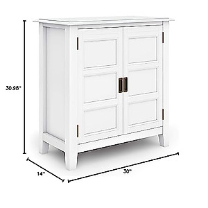 SIMPLIHOME Burlington SOLID WOOD 30 inch Wide Transitional Low Storage Cabinet in White for the Living Room, Entryway and Family Room