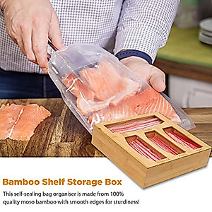 Bamboo Food Storage Ziploc Bag Organizer - Perfect for a Kitchen Drawer and Kitchen Organization - Plastic Ziploc Bags Storage Compatible with Gallon, Quart, Sandwich & Snack Variety Size Bags