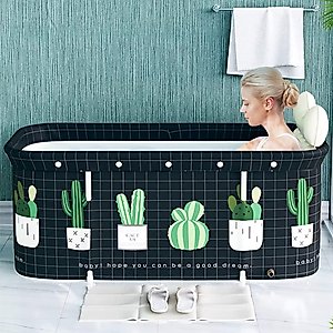 Portable Foldable Bathtub, Separate Family Bathroom SPA Tub, Soaking Standing Bath Tub for Shower Stall, Efficient maintenance of temperature, Ideal for Hot bath ice bath 47.2x19.7x21.7inch(Cactus)