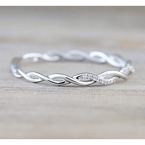 Cuteshop 925 Sterling Silver Stack Twisted Ring Twist Ring Stackable CZ Crystal Rings Wedding Party Women Matching Ring (7)